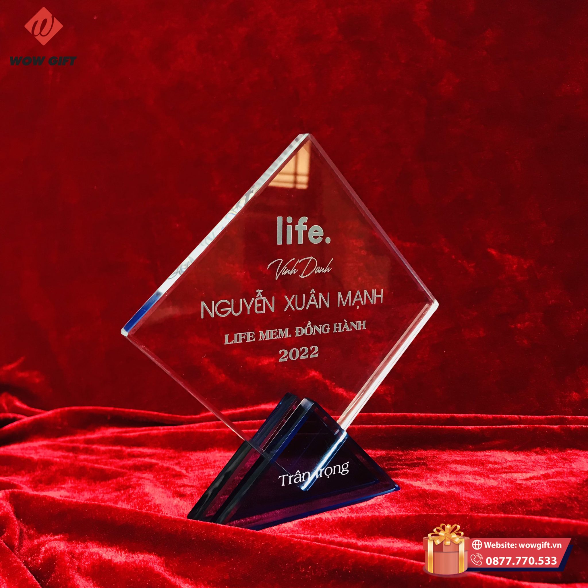 Kỷ niệm chương pha lê vinh danh Life men đồng hành - Xưởng cúp pha lê ...